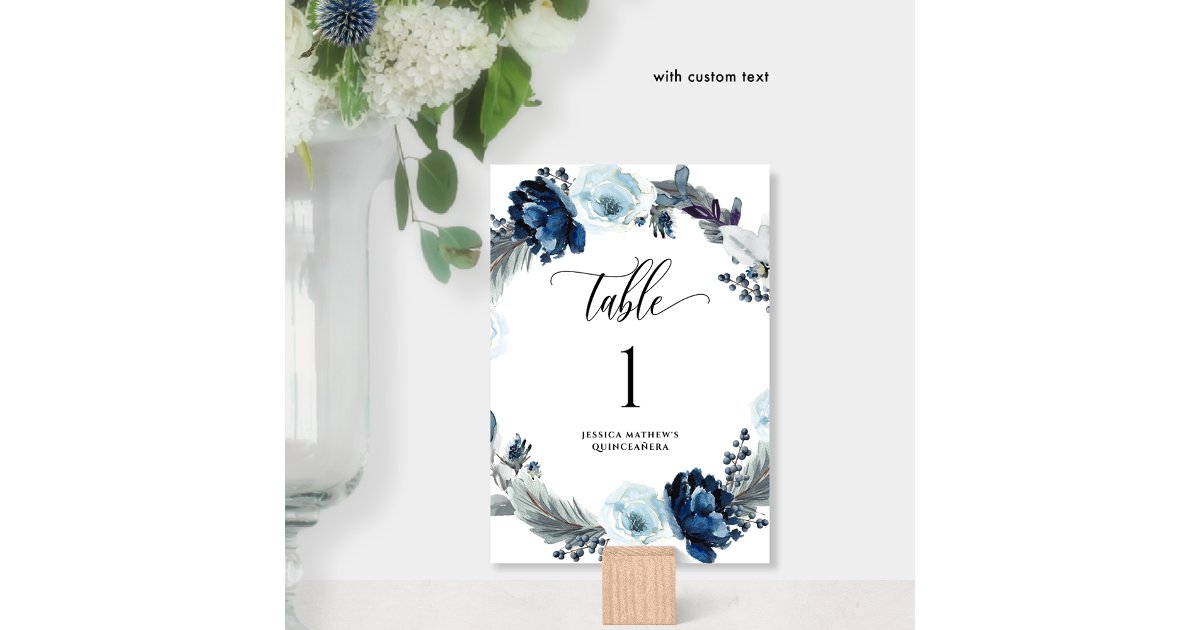 Elegant Blue Watercolor Floral Table Number | Zazzle