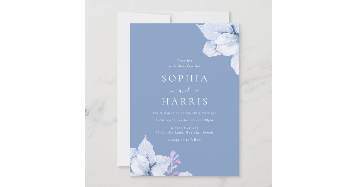 Elegant Blue Watercolor Floral Wedding Invitation | Zazzle