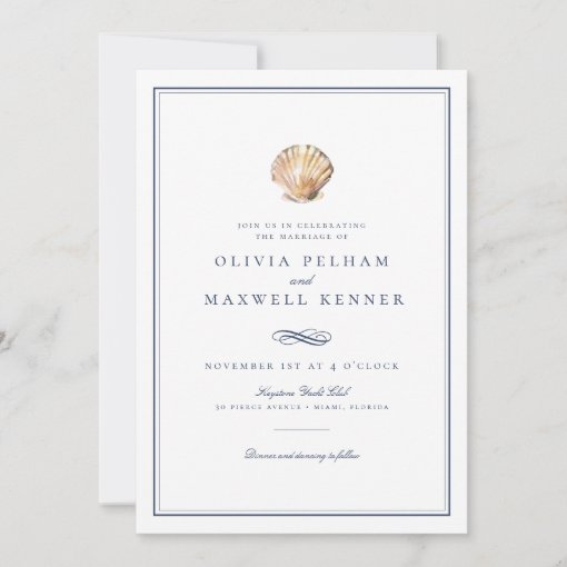 Elegant Blue Watercolor Seashell Ocean Wedding Invitation | Zazzle