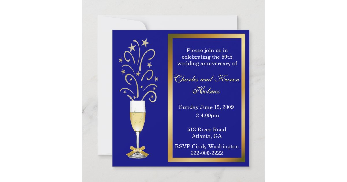 Elegant Blue Wedding Anniversary Party Invitation | Zazzle