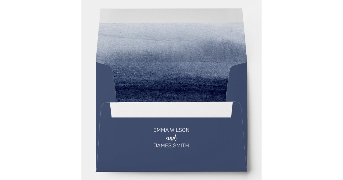 Elegant Blue Wedding Envelopes With Watercolor | Zazzle