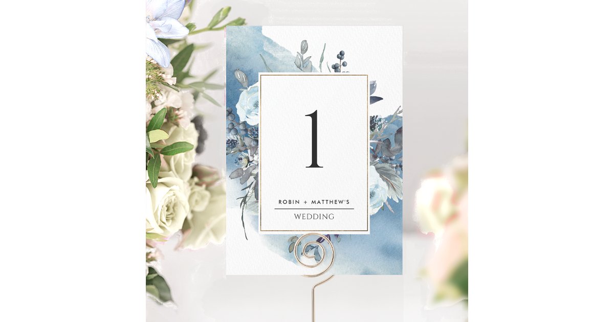 Elegant Blue Wedding Reception Table Number | Zazzle