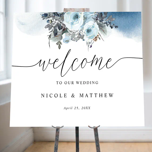Elegant Blue Wedding Welcome Sign | Zazzle