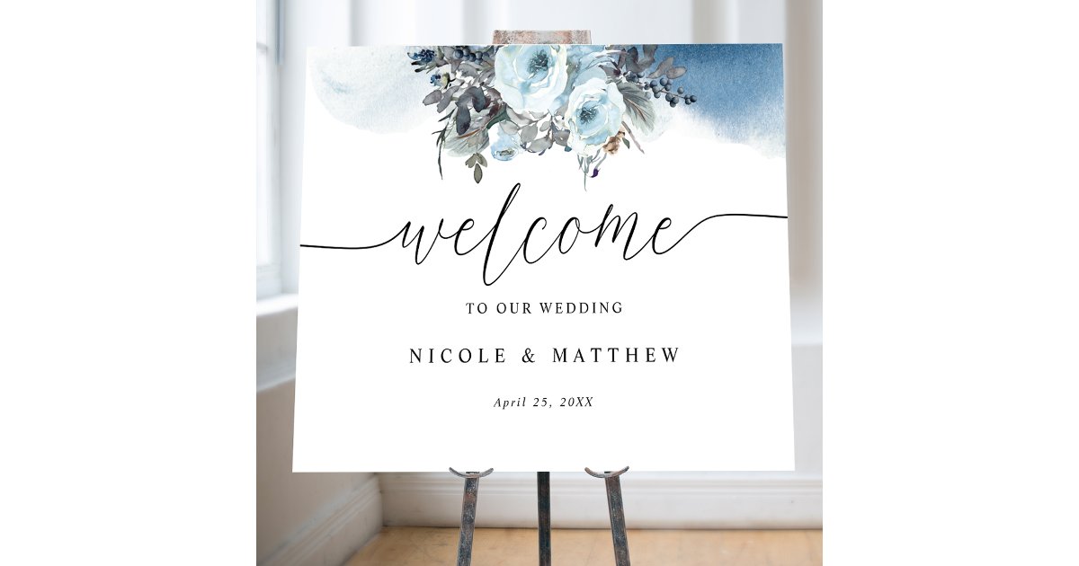 Elegant Blue Wedding Welcome Sign | Zazzle