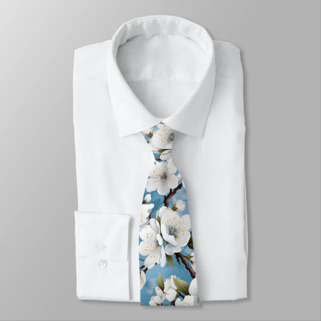 Elegant Blue White Blossom Work Wedding Neck Neck Tie | Zazzle