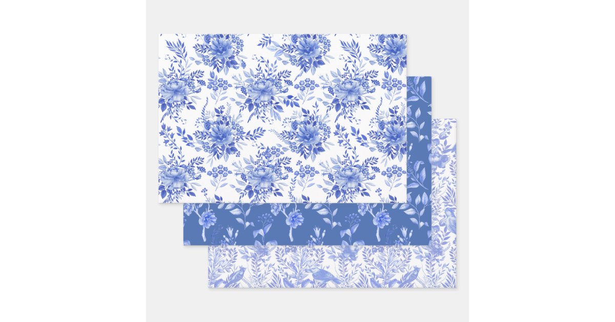 Elegant Blue White Chinoiserie Floral Porcelain Wrapping Paper Sheets ...