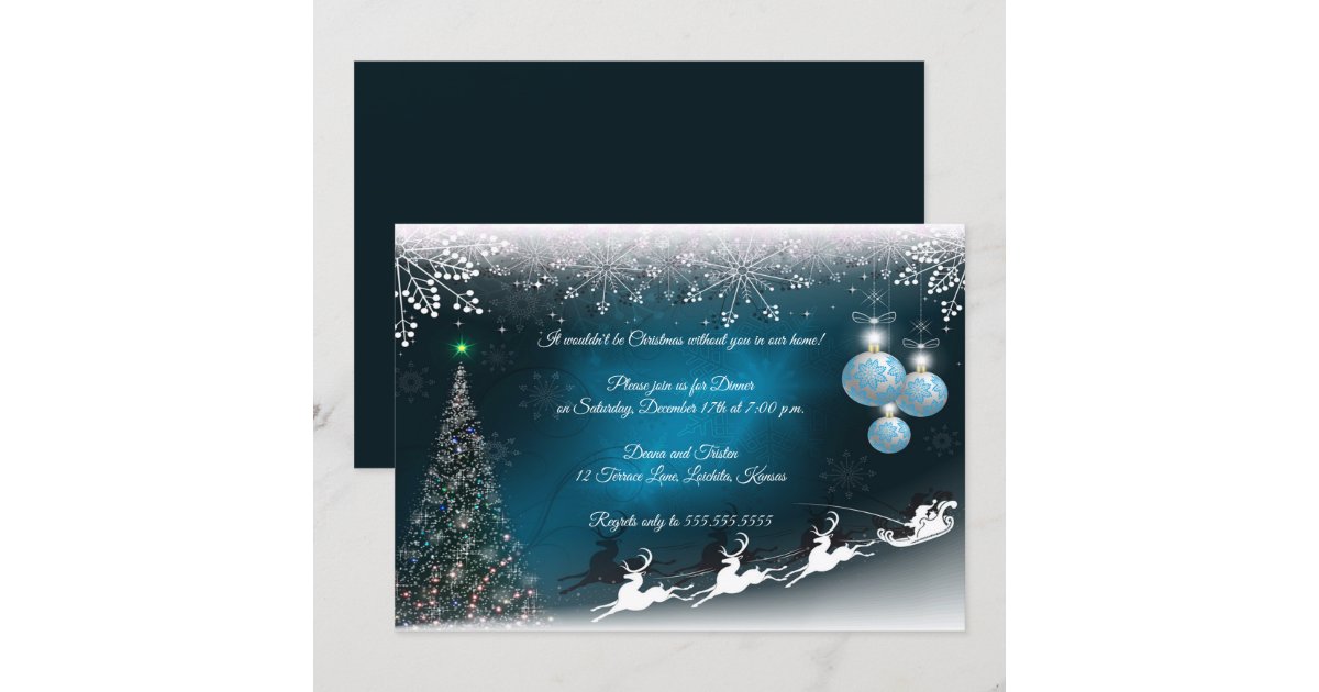 Elegant Blue & White Christmas Design Party Invitation | Zazzle