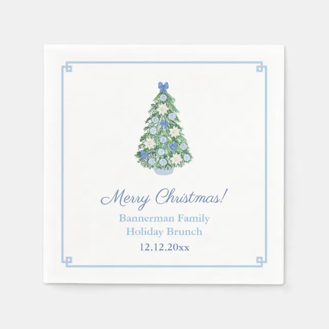 Elegant Blue White Christmas Tree Holiday Party Napkins | Zazzle