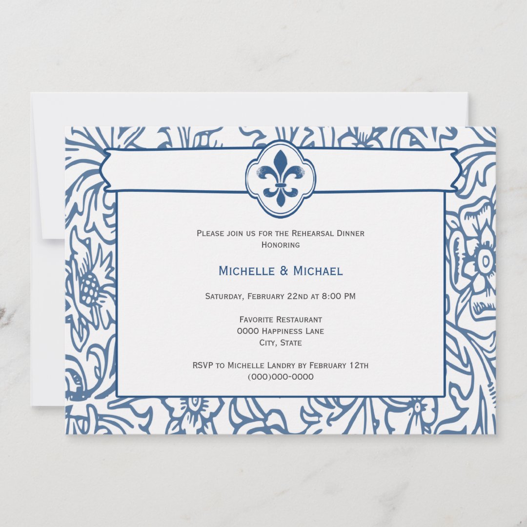 Elegant Blue White Fleur de Lis Event Invitations | Zazzle