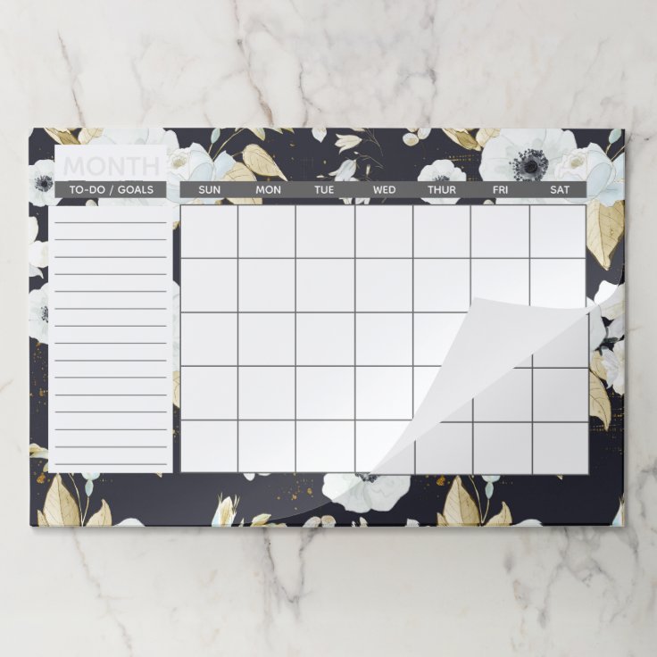 Elegant Blue & White Floral Monthly Calendar Paper Pad | Zazzle