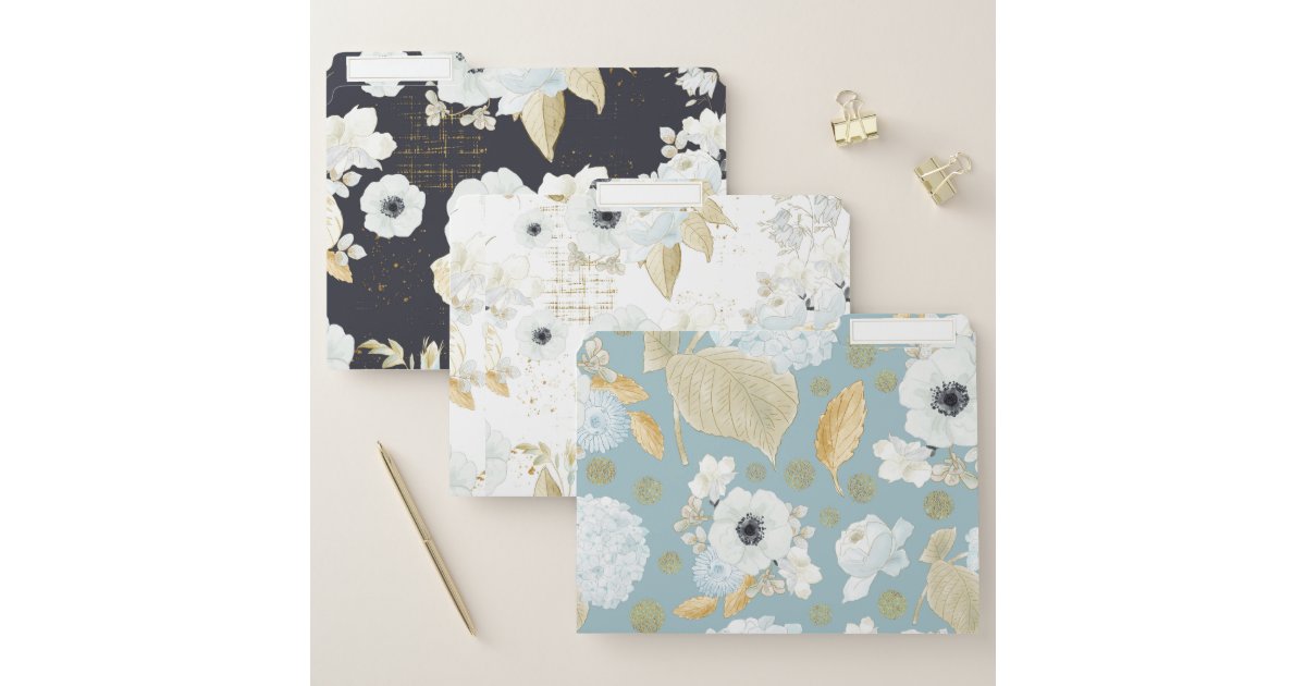 Elegant Blue & White Floral Pattern File Folder | Zazzle