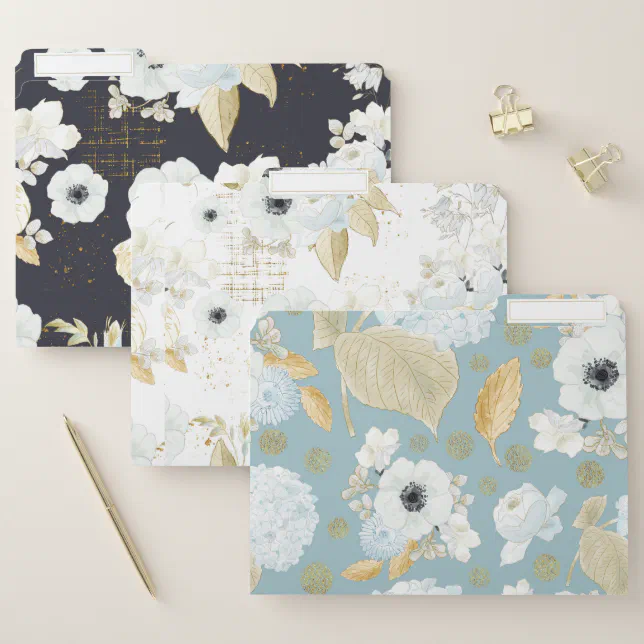 Elegant Blue & White Floral Pattern File Folder | Zazzle