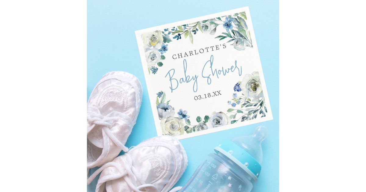 Elegant Blue White Floral Spring Boy Baby Shower Napkins | Zazzle