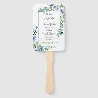 Elegant Blue White Floral Spring Garden Wedding Hand Fan | Zazzle