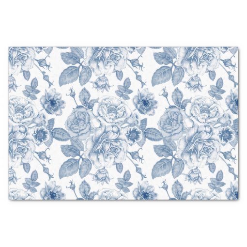 Elegant blue white floral Vintage party tissue Tissue Paper | Zazzle