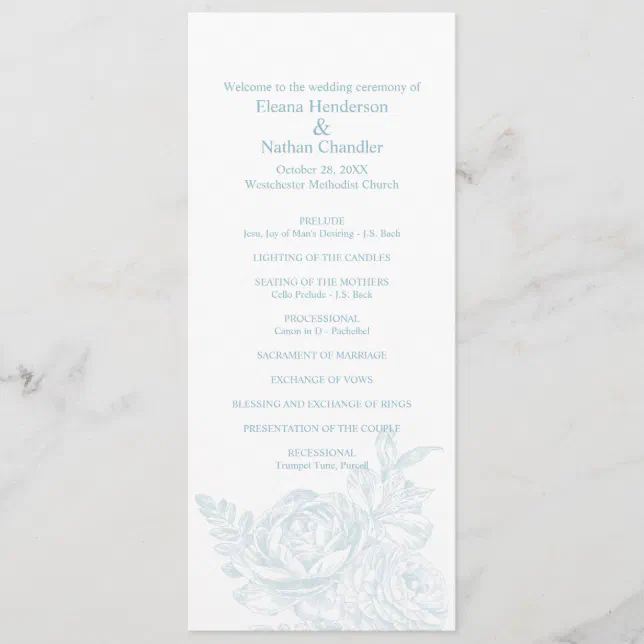 Elegant Blue White Floral Wedding Program | Zazzle