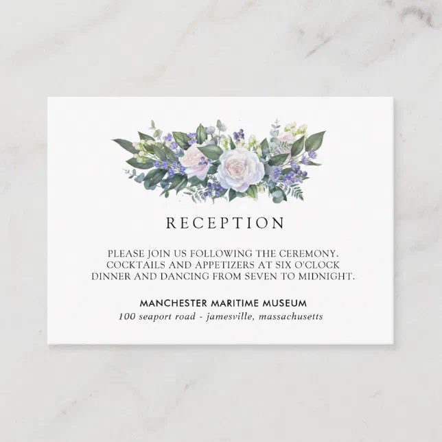 Elegant Blue White Floral Wedding Reception Enclosure Card | Zazzle