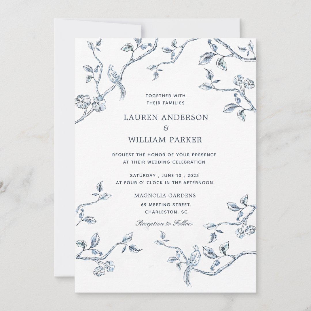 Elegant Blue & white French toile wedding Invitation | Zazzle