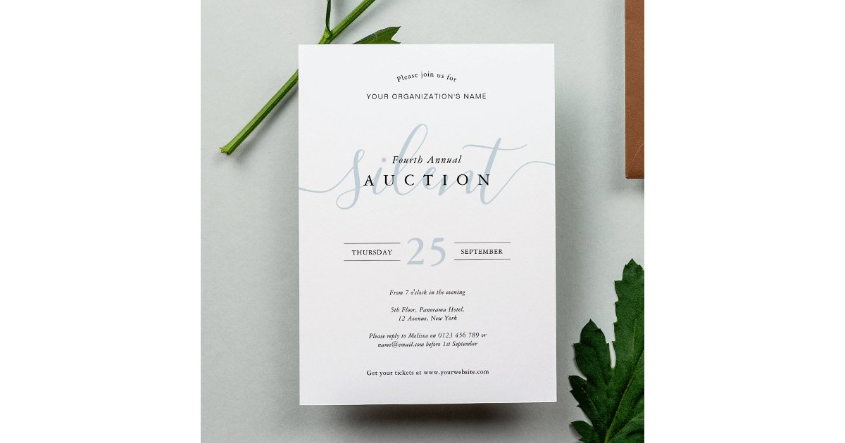 Elegant Blue & White Fundraiser Silent Auction Invitation | Zazzle