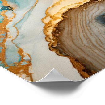 Elegant Blue White Gold Chic Agate Marble Poster | Zazzle