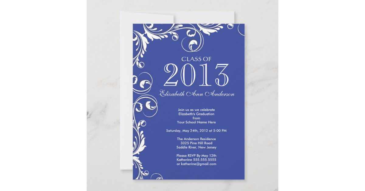 Elegant Blue White Graduation Party Invitation | Zazzle