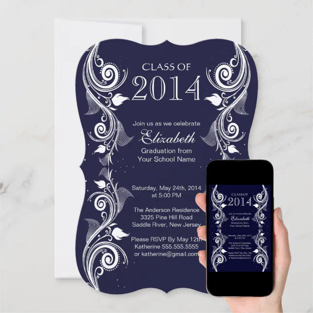 Elegant Blue White Graduation Party Invitation | Zazzle