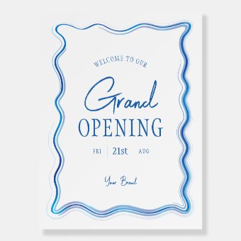 Elegant Blue & White Hand Drawn Grand Opening Sign | Zazzle
