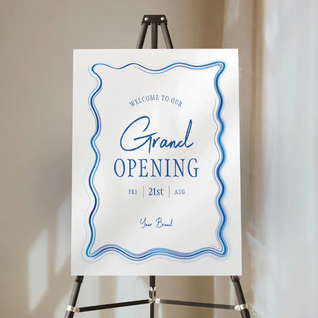 Elegant Blue & White Hand Drawn Grand Opening Sign | Zazzle