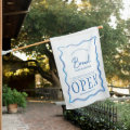 Elegant Blue & White Hand Drawn We Are Open Flag | Zazzle