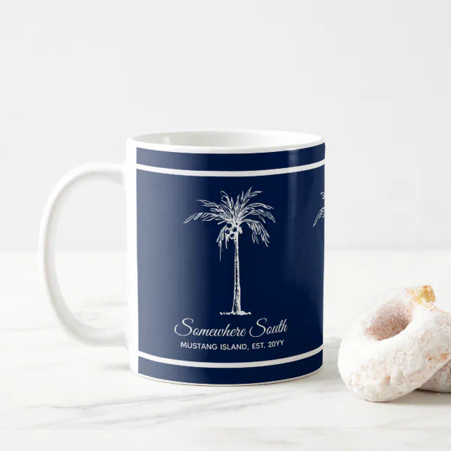 Elegant Blue White Palm Tree Personalized Coffee Mug | Zazzle