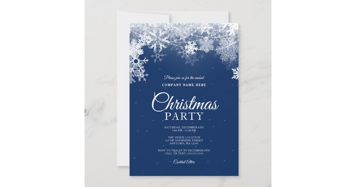 Elegant Blue White Snowflake Corporate Christmas Invitation | Zazzle