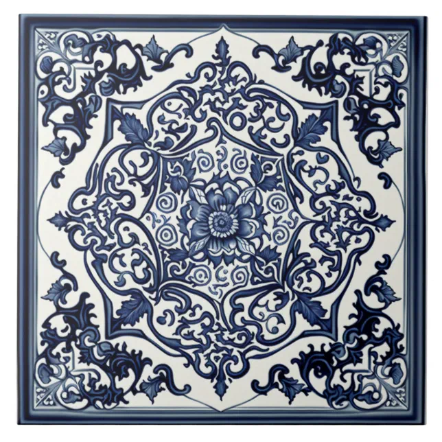 Elegant Blue & White Tile, Rose, Chinese Design Ceramic Tile | Zazzle