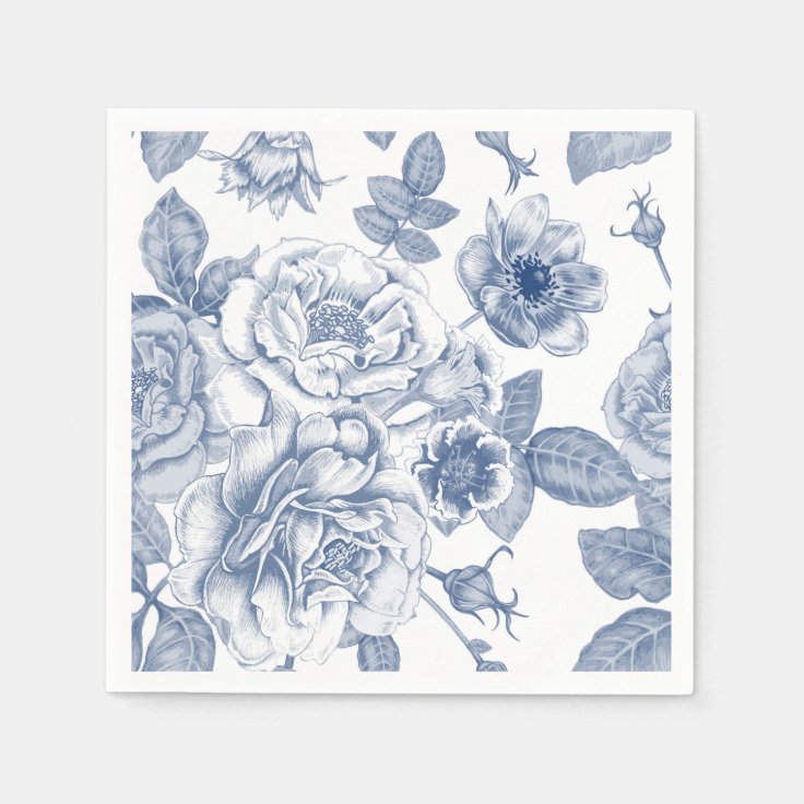 Elegant blue white Vintage floral pattern napkins | Zazzle