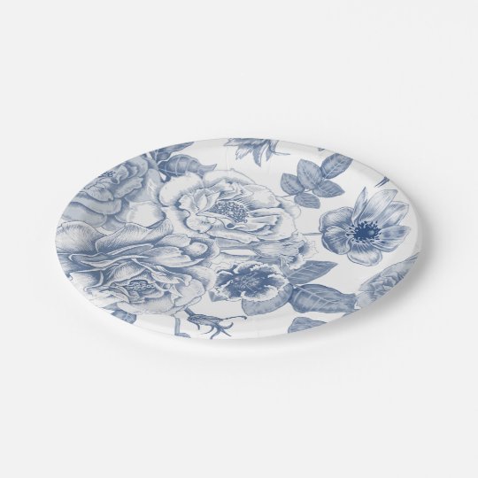 elegant blue white vintage floral pattern plate | Zazzle.com