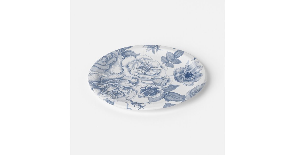 elegant blue white vintage floral pattern plate | Zazzle