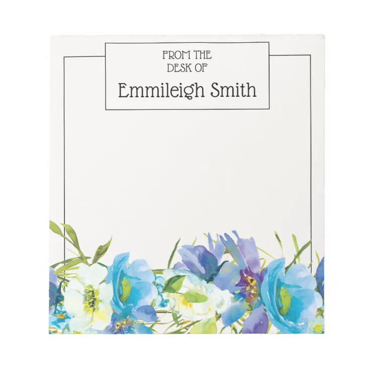 Elegant Blue White Watercolor Garden Floral Notepad | Zazzle