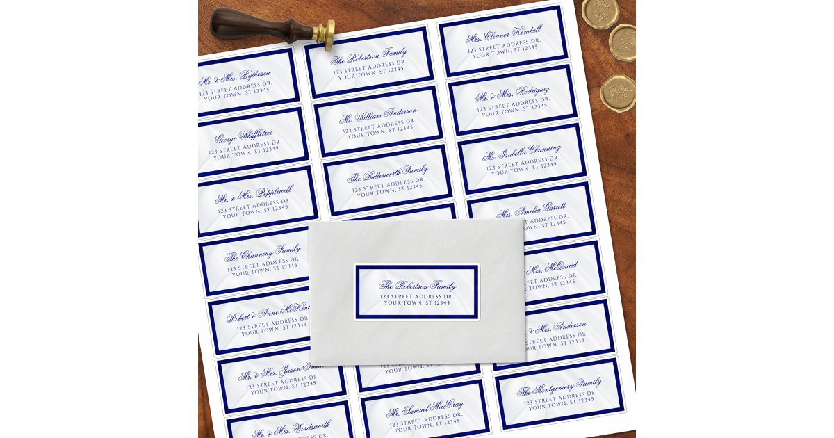 Elegant Blue White Wedding Guest Address Labels | Zazzle