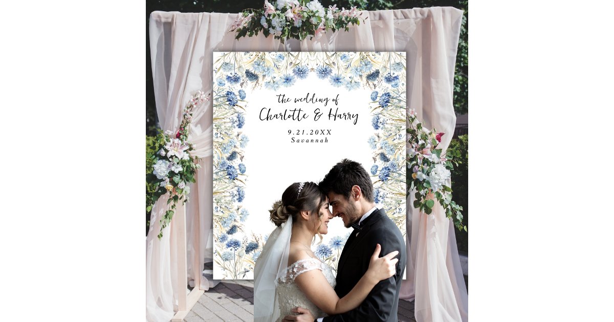 Elegant Blue Wildflowers Wedding Photo Backdrop | Zazzle