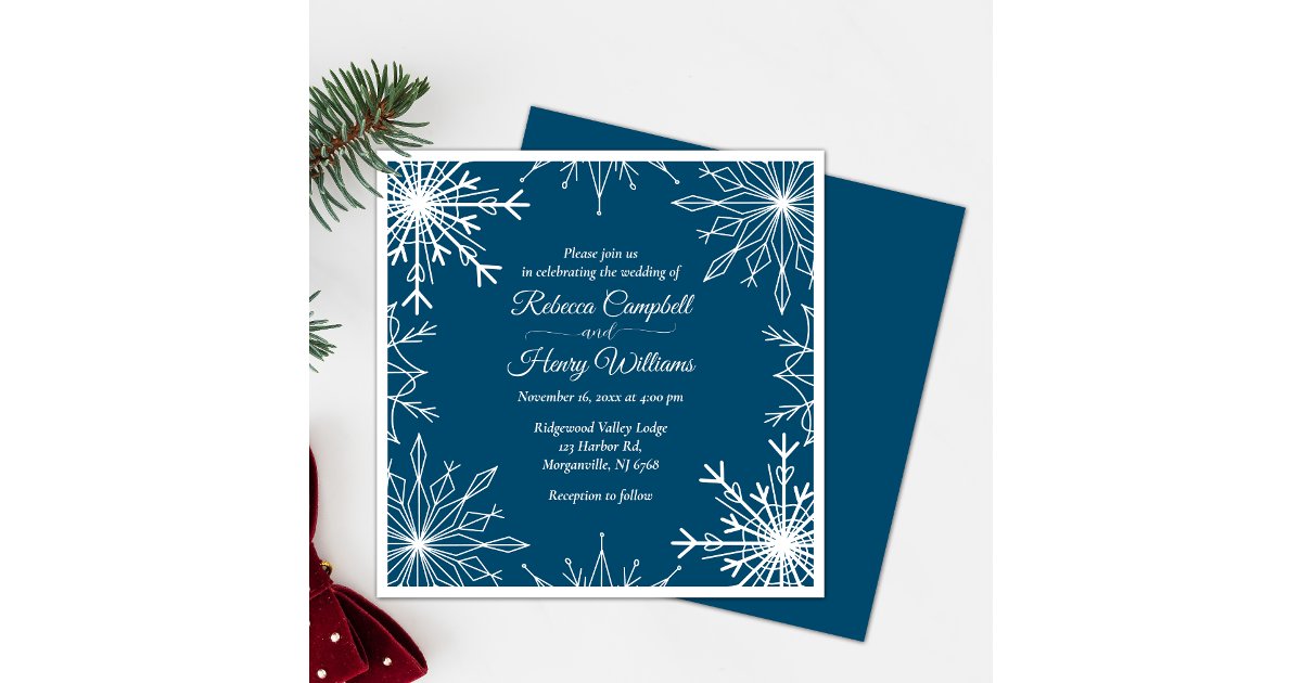 Elegant Blue Winter Snowflakes Wedding Invitation | Zazzle