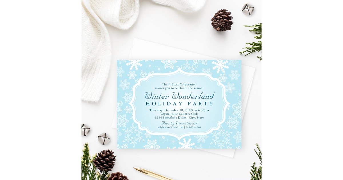 Elegant Blue Winter Wonderland Holiday Party Invitation | Zazzle