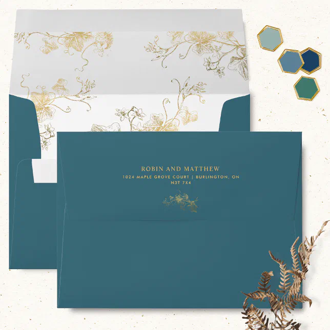 Elegant Blue With Gilded Details Wedding Envelope | Zazzle