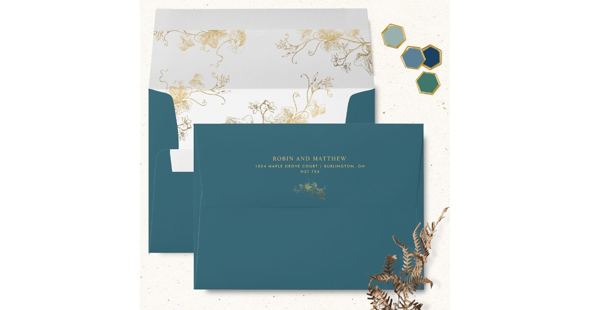 Elegant Blue With Gilded Details Wedding Envelope | Zazzle