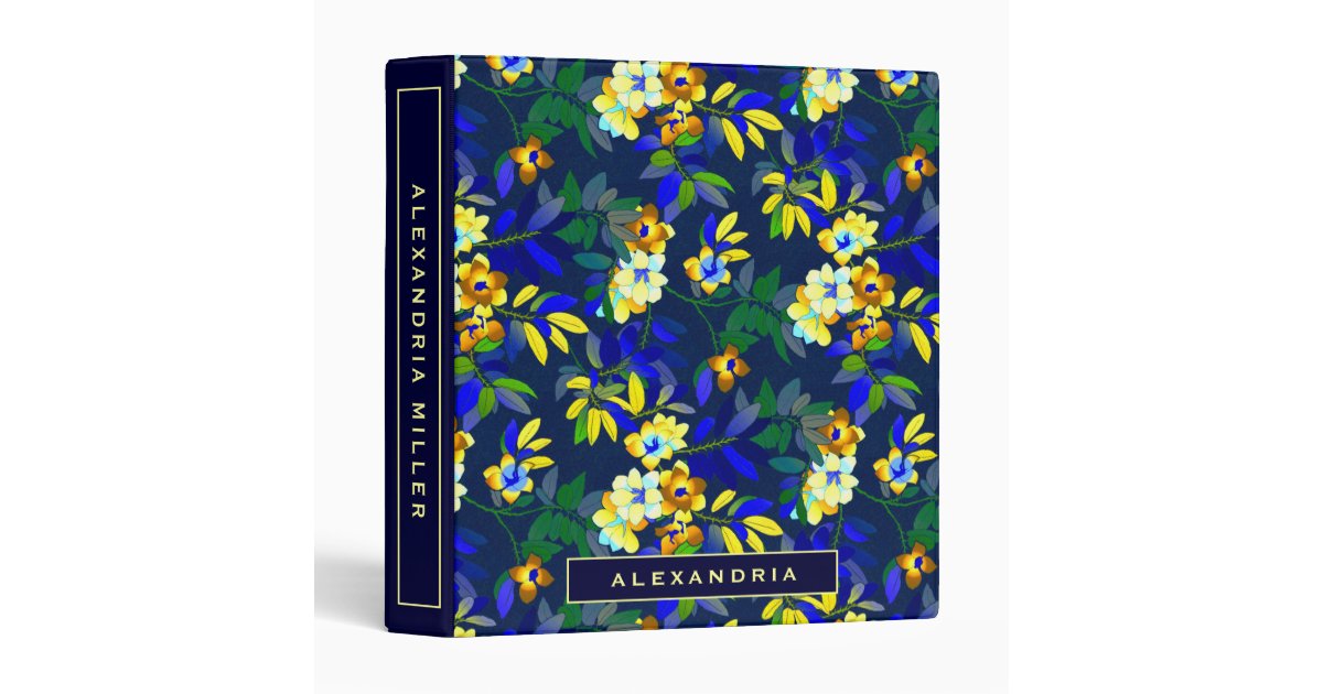 Elegant Blue & Yellow Floral | Personalized 3 Ring Binder | Zazzle