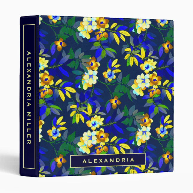 Elegant Blue & Yellow Floral | Personalized 3 Ring Binder | Zazzle