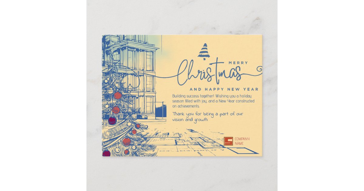 Elegant Blueprint Christmas and Architecture Holiday Postcard | Zazzle