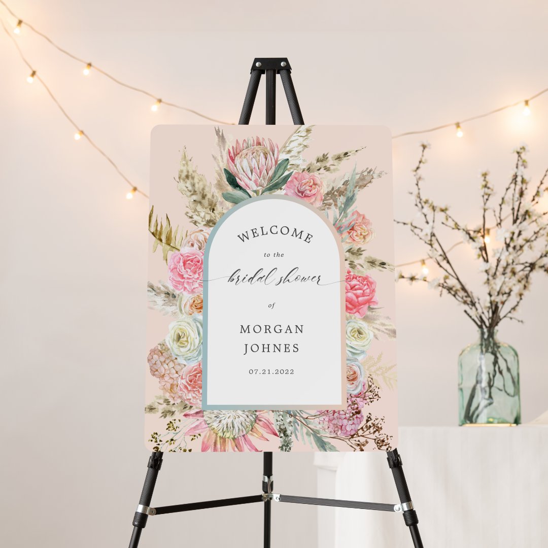 elegant blush bohemian floral Bridal Shower Poster | Zazzle