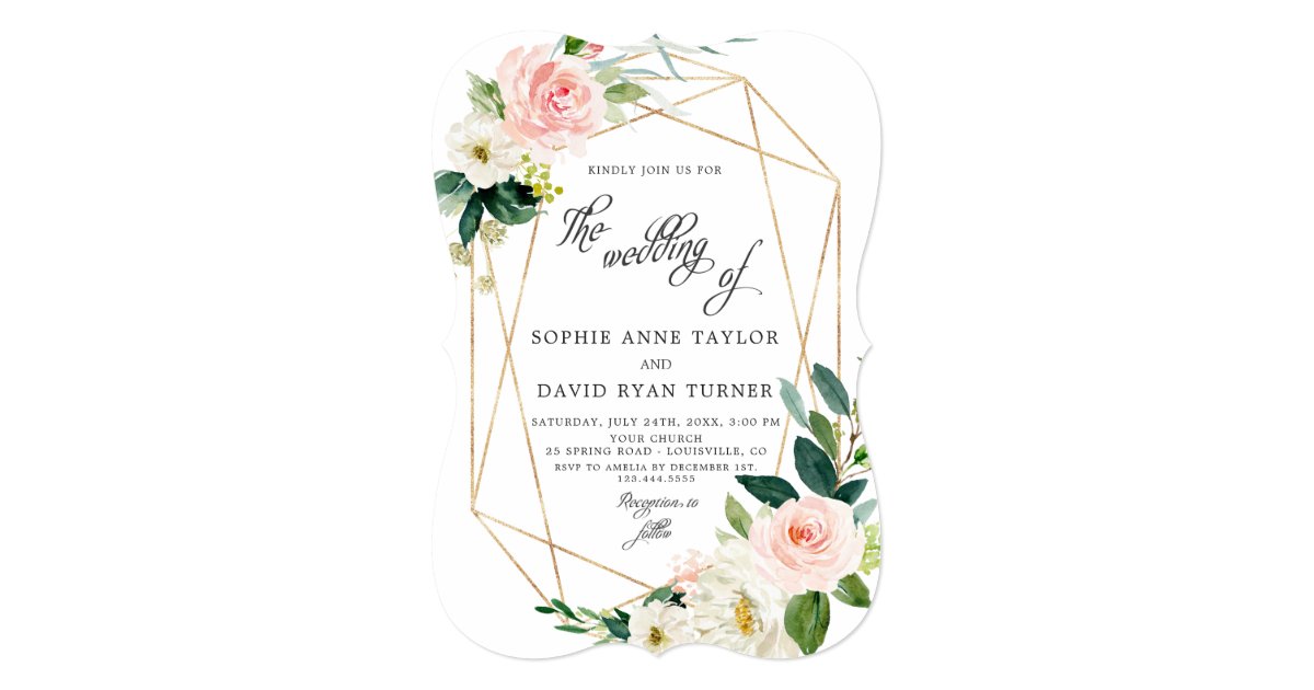 Elegant Blush Cream Flowers Gold Frame Wedding Invitation | Zazzle.com