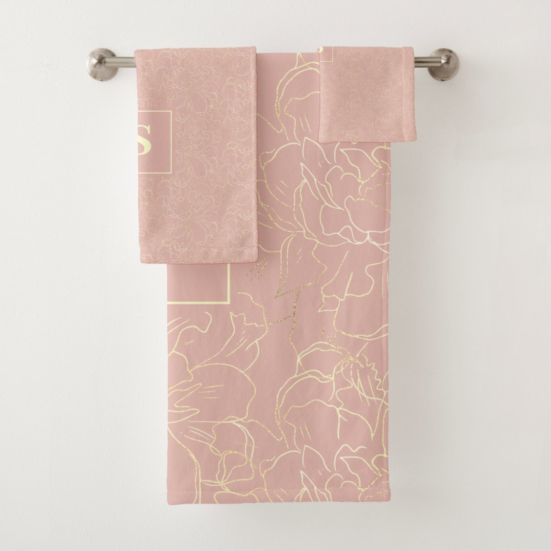 Elegant Blush Cream Gold Floral Pattern Bath Towel Set | Zazzle