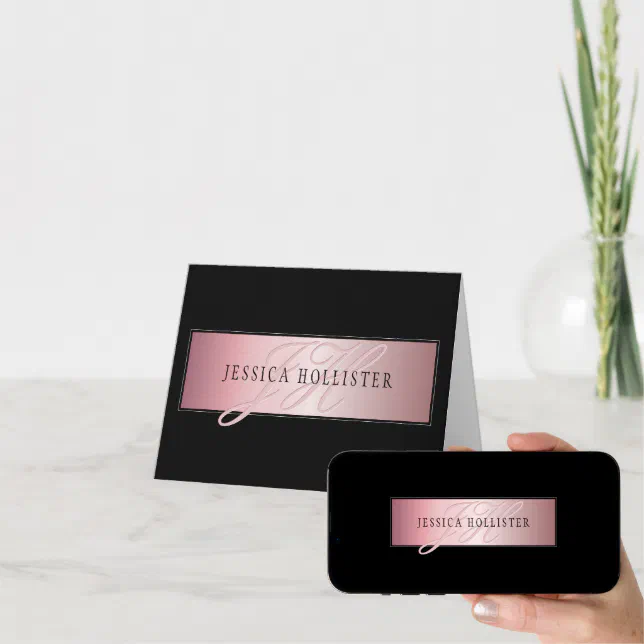 Elegant Blush Faux Rose Gold | Name & Initials Card | Zazzle