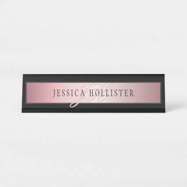 Elegant Blush Faux Rose Gold | Name & Initials Desk Name Plate | Zazzle